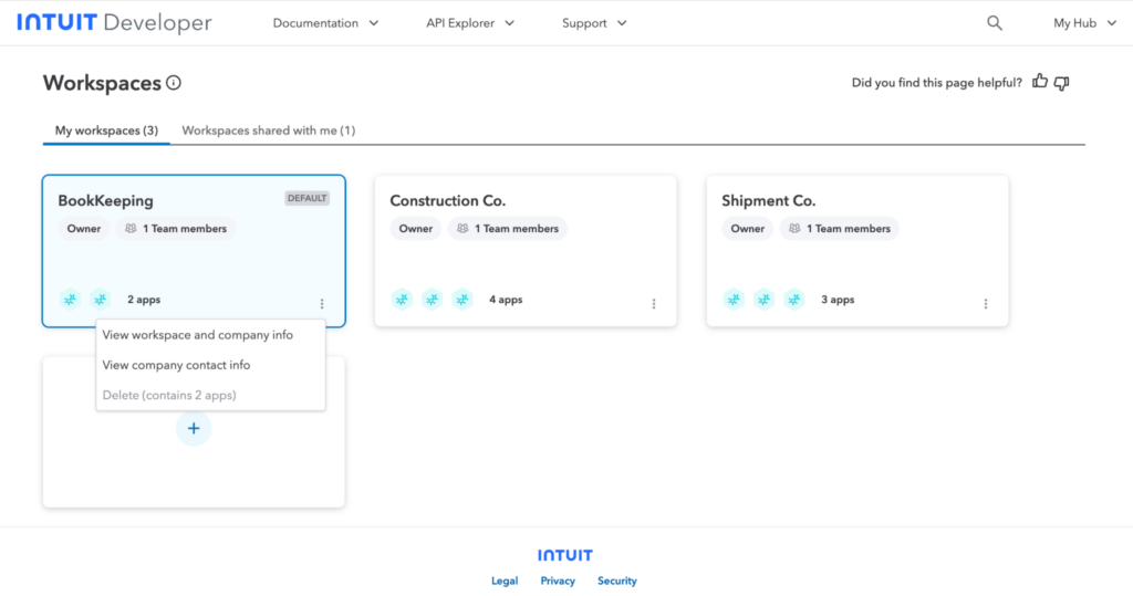 Sharing your Intuit Developer Portal workspace